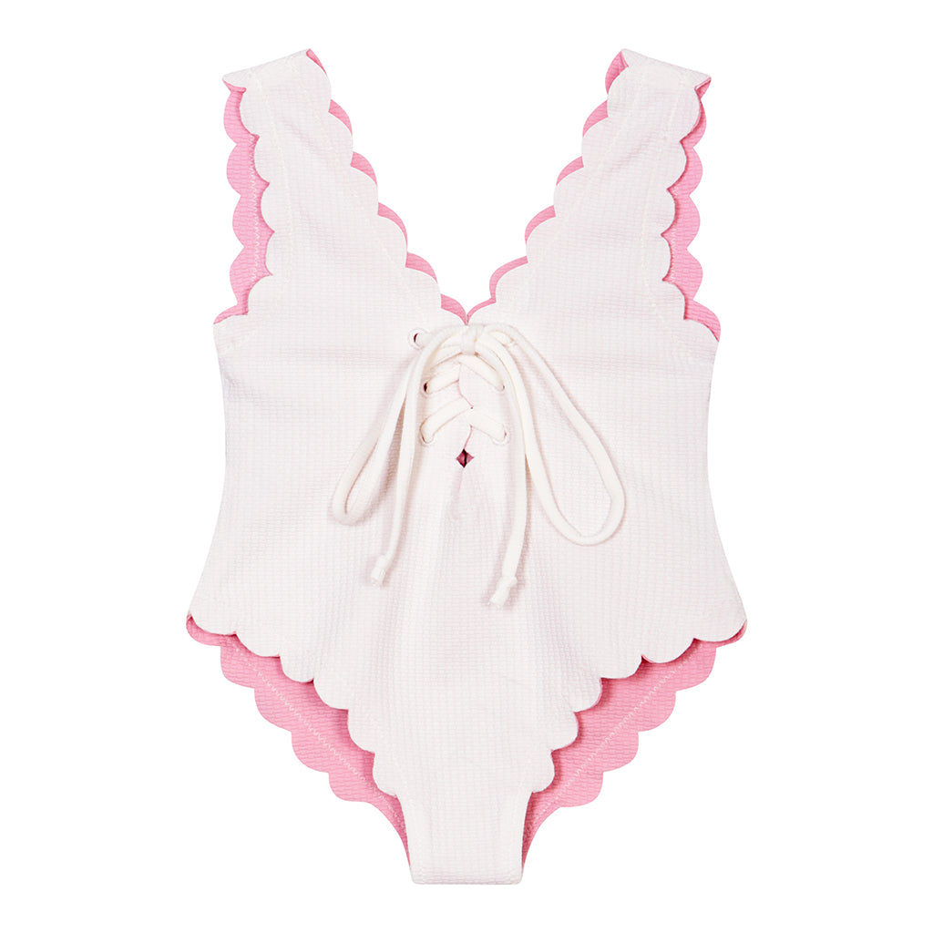 Marysia Bumby Lace Up Swimsuit Coconut Bloom | The Little Sunshine Store