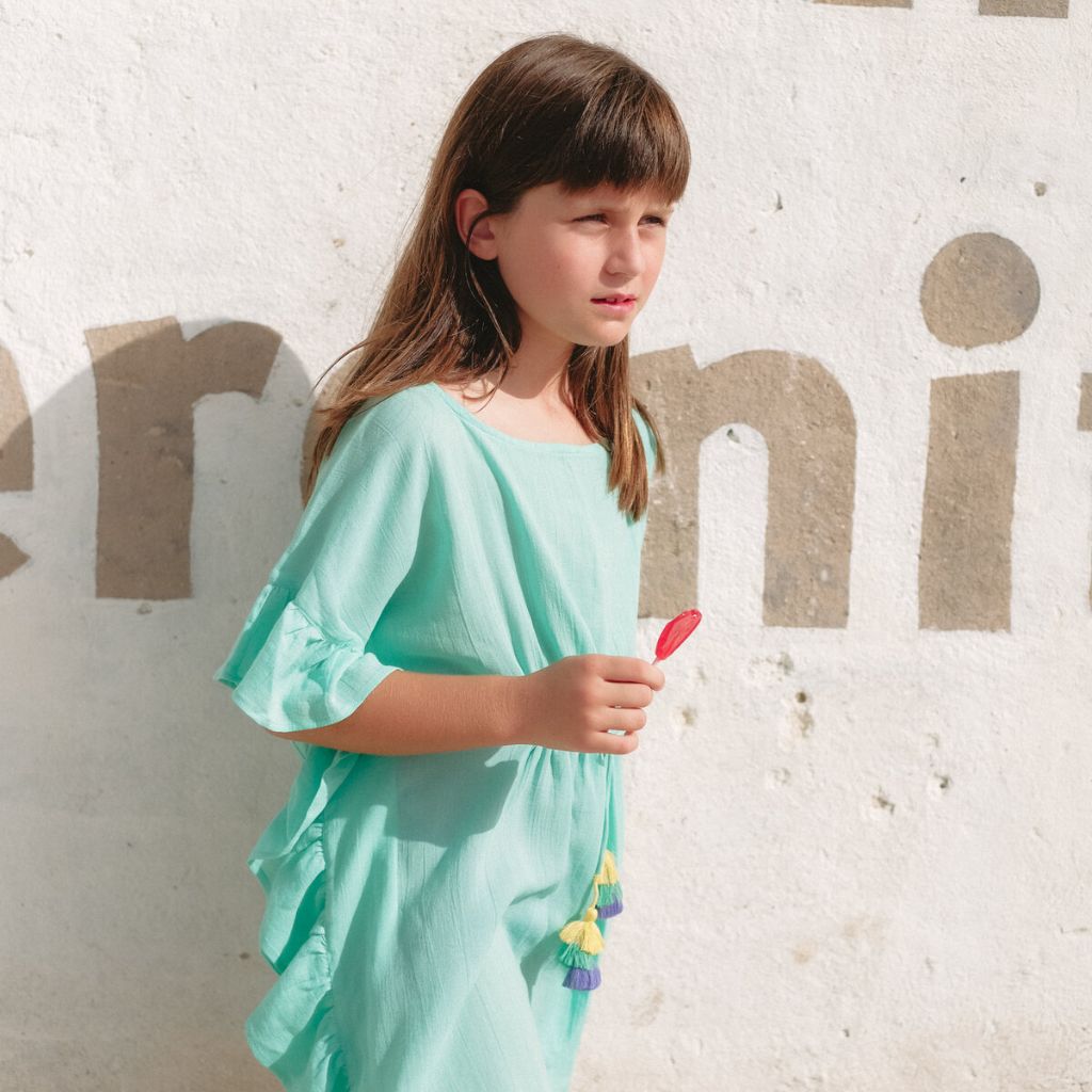 Lison Paris Girls Lea Poncho Cover-Up - Green | The Little Sunshine Store