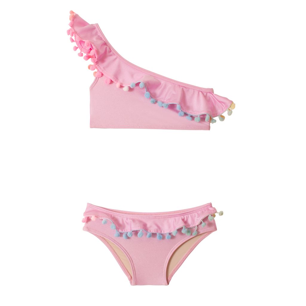 PQ Swim Pink Topaz One Shoulder Pom Pom Bikini | The Little Sunshine Store